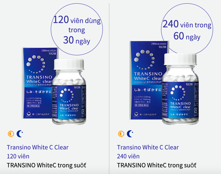 Viên Uống Trắng Da Mờ Thâm Nám Transino White C Clear