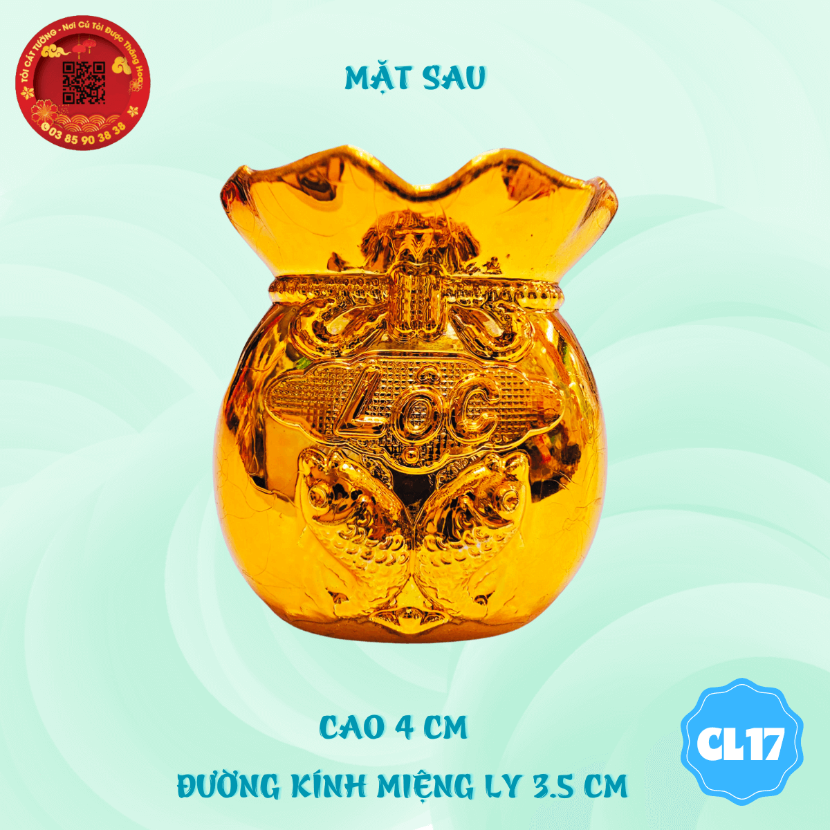 Chung ly thờ cúng túi vàng song ngư tài lộc