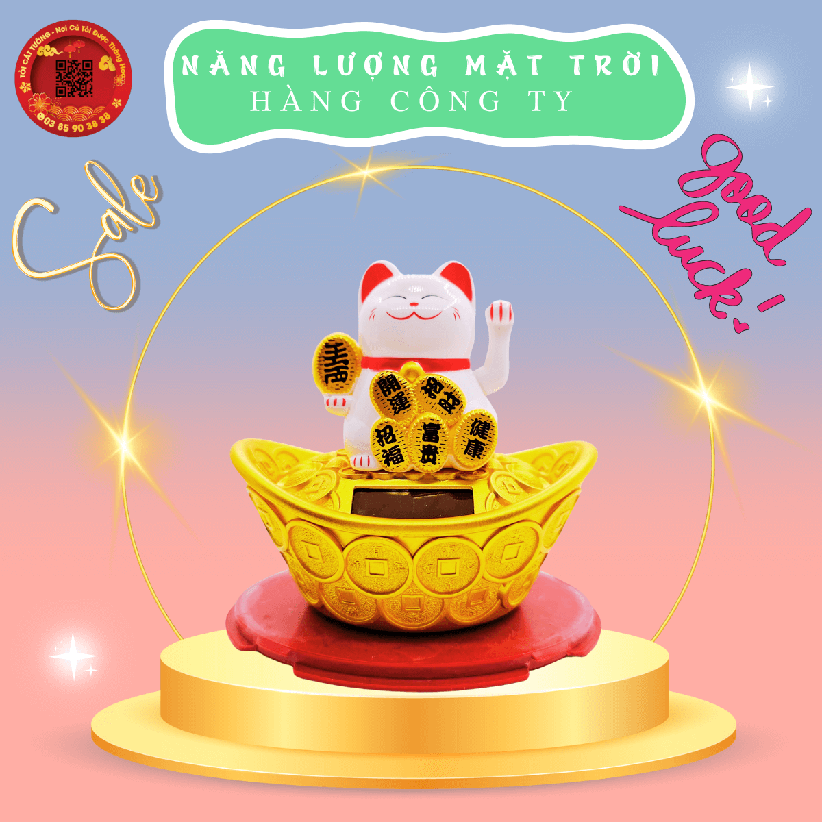 Mèo vẫy tay ngồi thỏi vàng năng lượng mặt trời XỊN SÒ