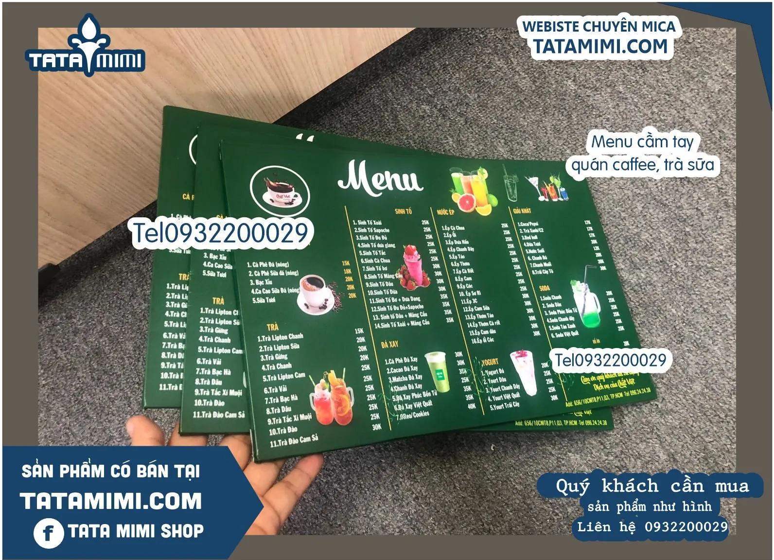 Biển menu cầm tay để bàn
