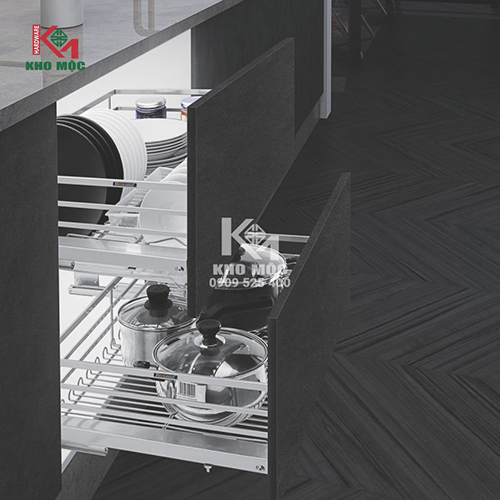 GIÁ XOONG NỒI TỦ DƯỚI INOX NAN DẸT, NAN MỜ, RAY ÂM GIẢM CHẤN ROXANA R002A