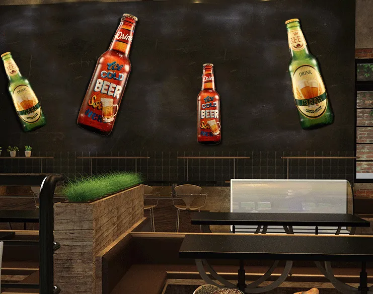 Mô hình Chai bia sắt 3D Khổng lồ treo tường, trang trí Quán Bia, Cafe, Bar, Pub, Nhà hàng