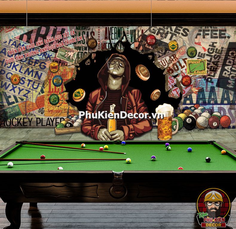 Tranh dán tường trang trí quán bida