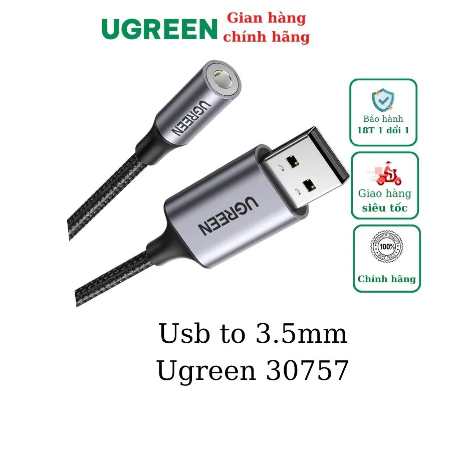 Cáp chuyển USB 2.0 to 3.5mm (mic+loa) Ugreen 30757