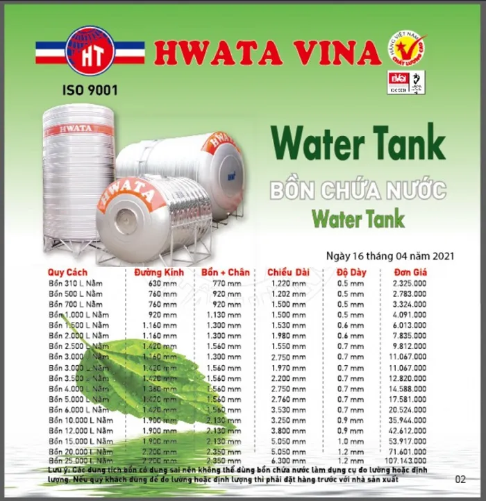 Thông số, Kích thước Bồn inox Hwata Đứng và Ngang