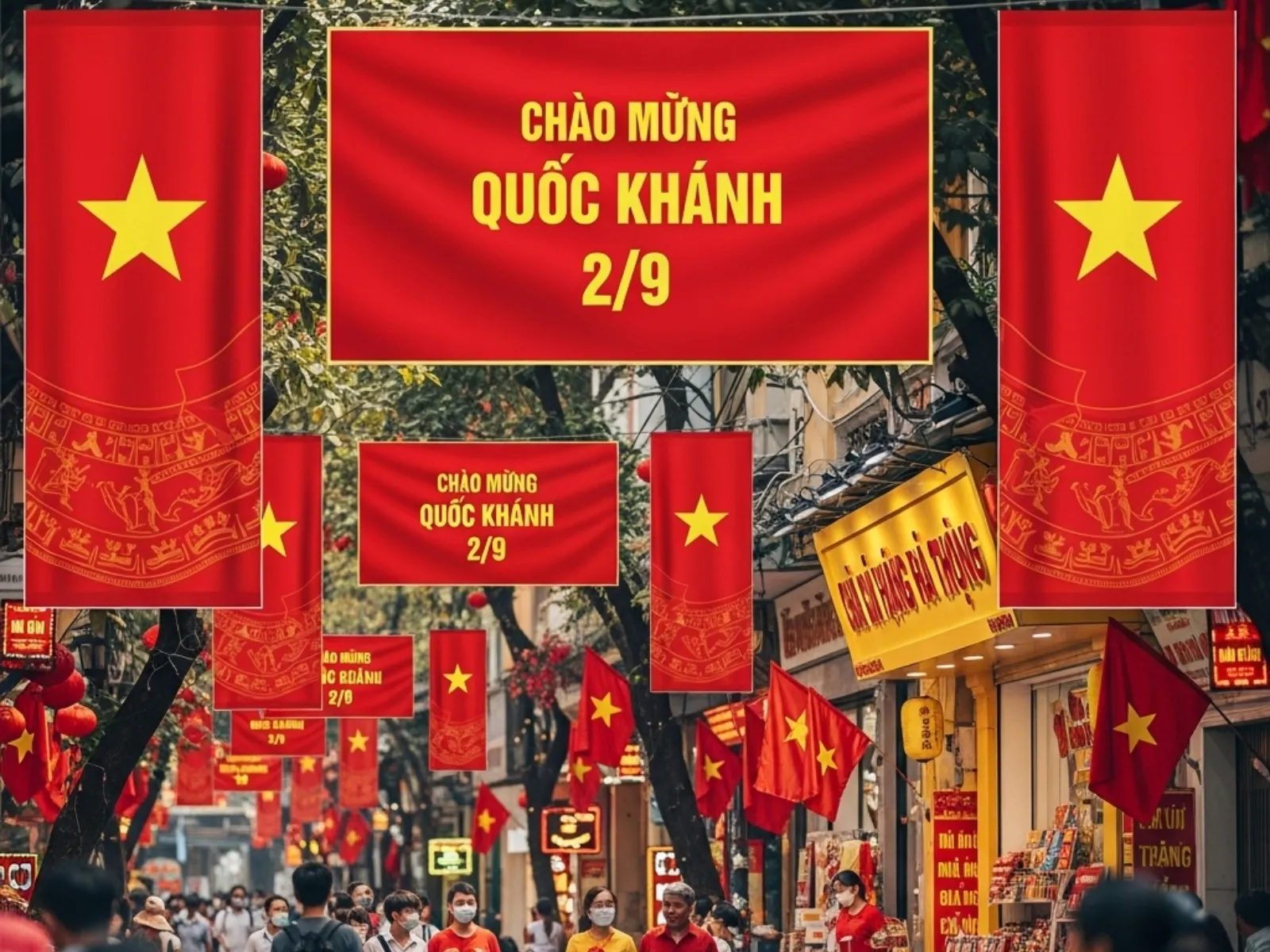 In băng rôn 2/9, decal, sticker, nhãn dán – Sẵn sàng cho mùa lễ.