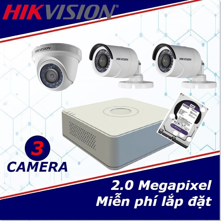 Camera trọn gói 3 camera HIKVISION 2 mp full HD