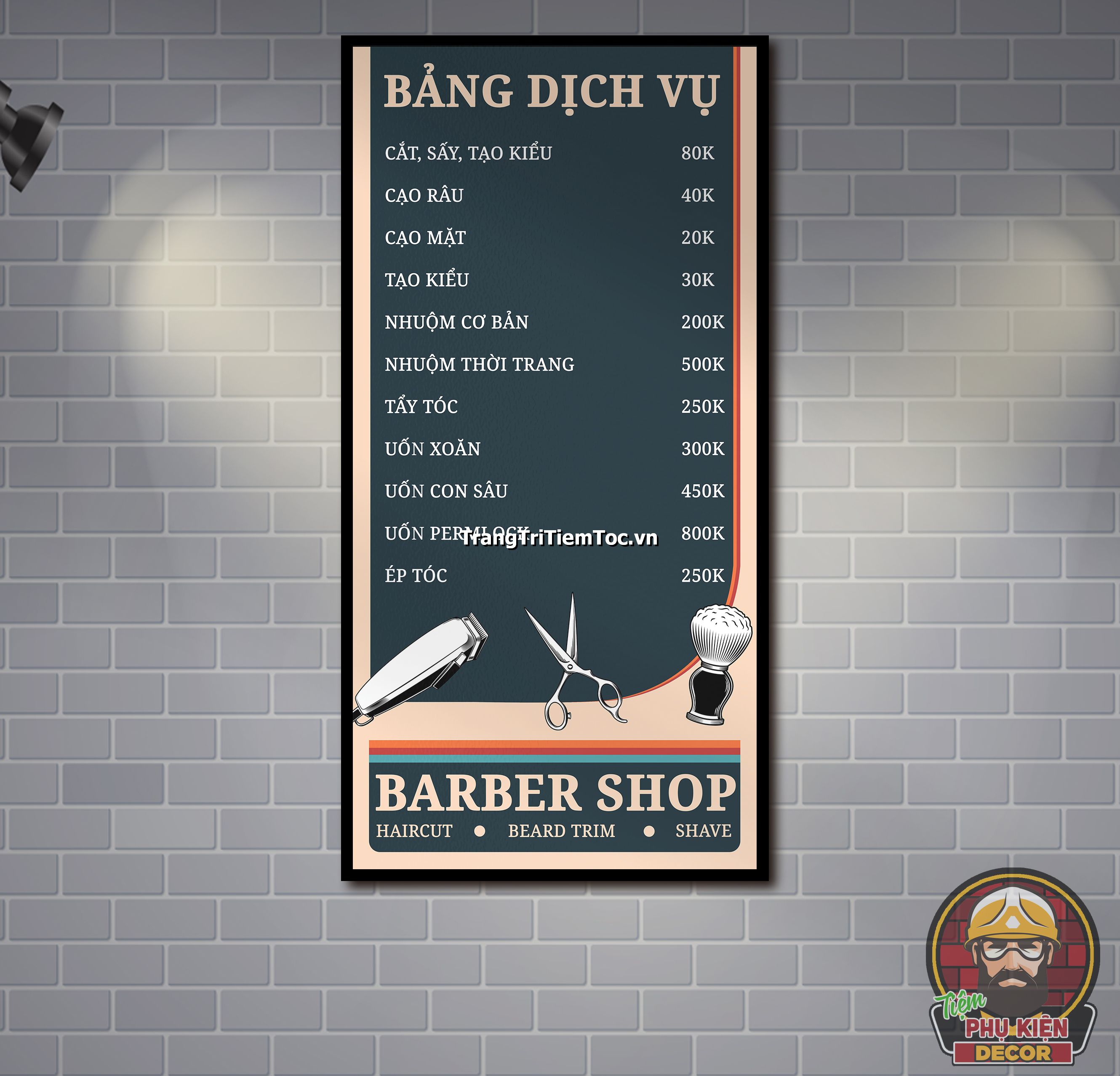 Bảng menu bảng thẻ tiệm tóc nam