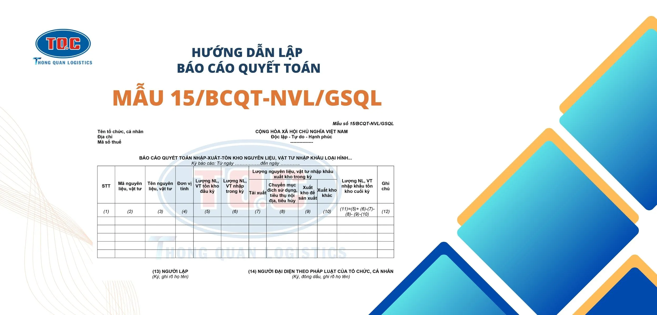 Hướng Dẫn Lập Mẫu Báo Cáo Quyết Toán 15/BCQT-NVL/GSQL