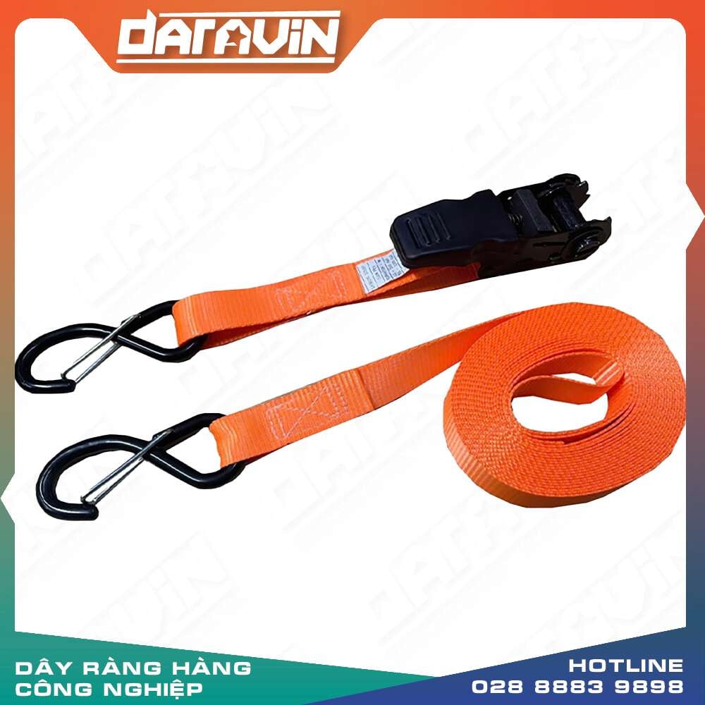 Dây chằng hàng tăng đơ cán nhựa bản 25mm tải 650kg móc S chống tháo