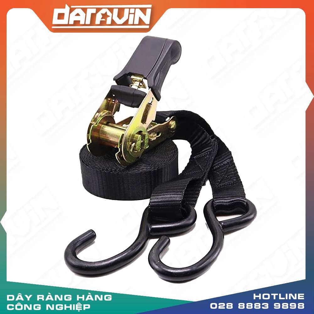 Dây chằng hàng tăng đơ cán nhựa bản 25mm tải 650kg móc S