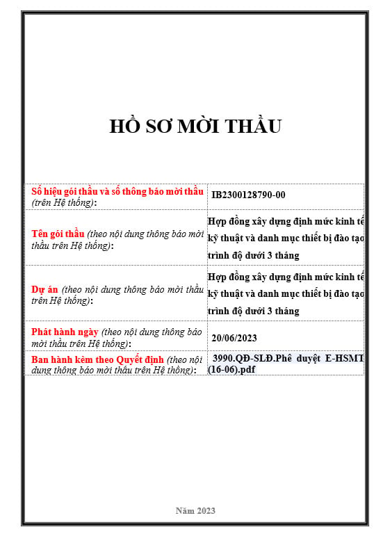 Mẫu hồ sơ mời thầu phi tư vấn 1 giai đoạn 1 túi hồ sơ