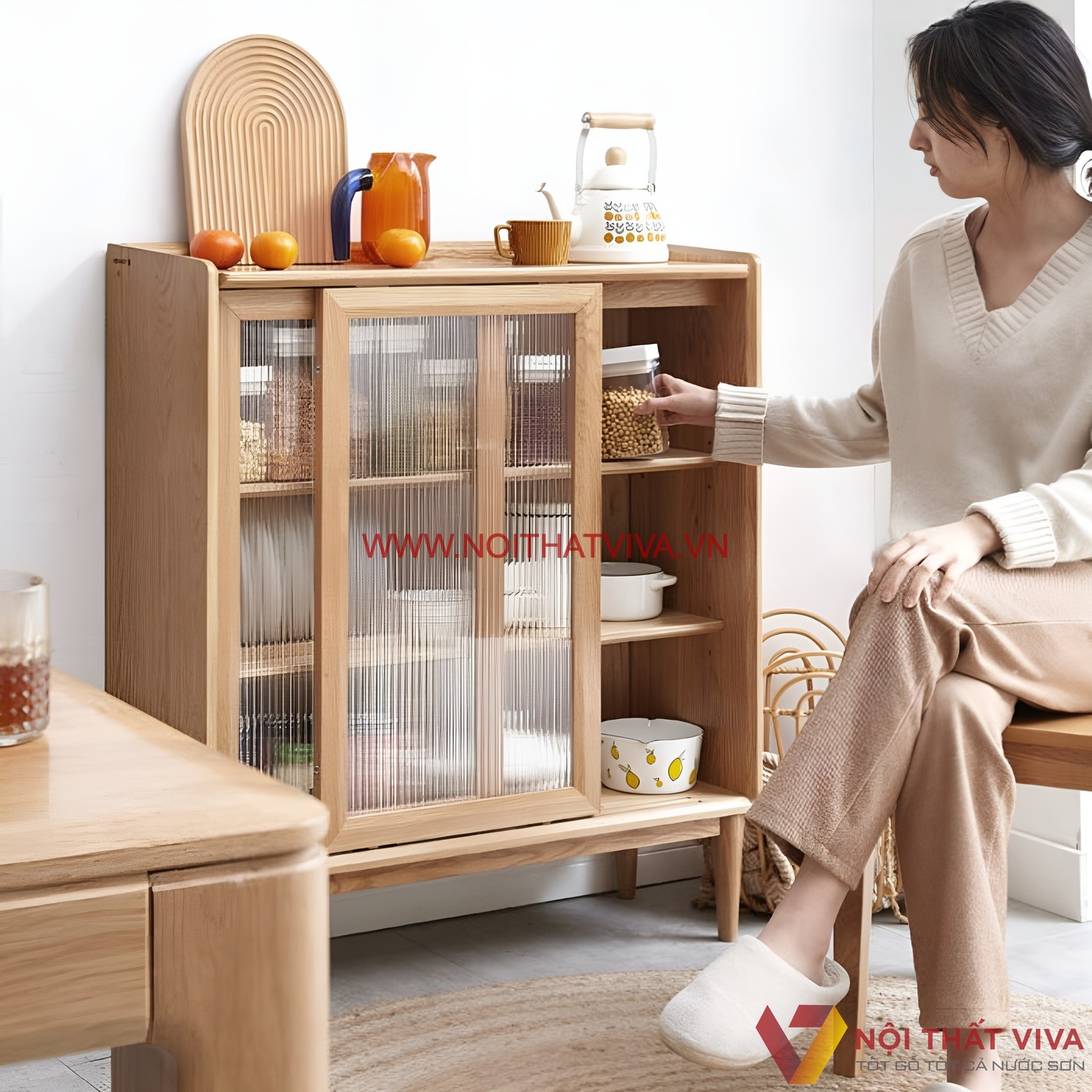 Tủ Đựng Ly Chén Nhỏ Gọn Gỗ Tự Nhiên 2 Cánh Kính Lùa Bền Đẹp Giá Tốt