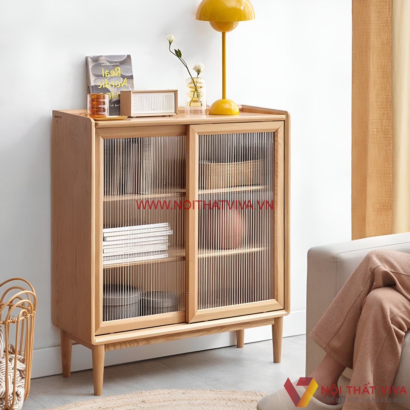 Tủ Đựng Ly Chén Nhỏ Gọn Gỗ Tự Nhiên 2 Cánh Kính Lùa Bền Đẹp Giá Tốt