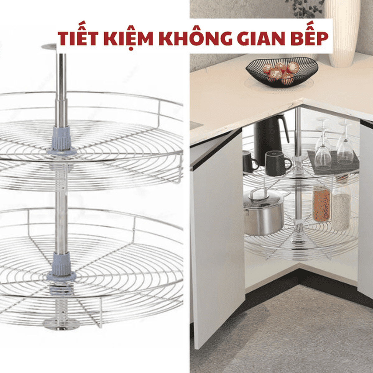 Tổng hợp 3 loại mâm xoay góc tủ bếp thịnh hành - Kích Thước và Báo Giá