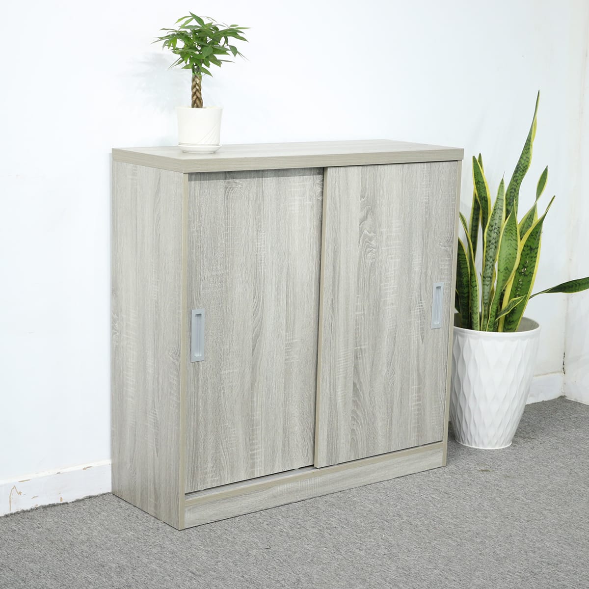 Tủ Giày Dép Gỗ MDF Melamine Cửa Lùa 2 Cánh Màu Xám Vân Gỗ Đẹp
