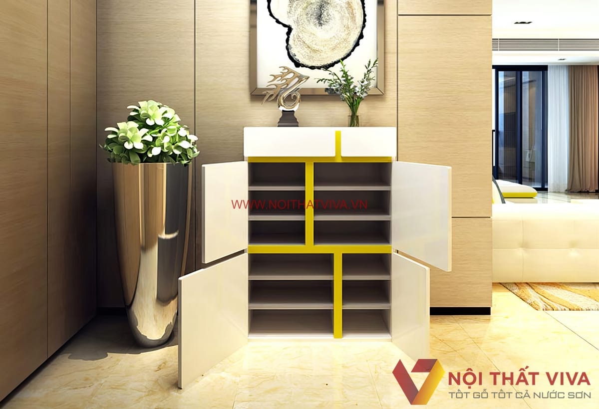 Tủ Giày MDF Phủ Melamine Màu Trắng Thiết Kế Độc Đáo Hiện Đại