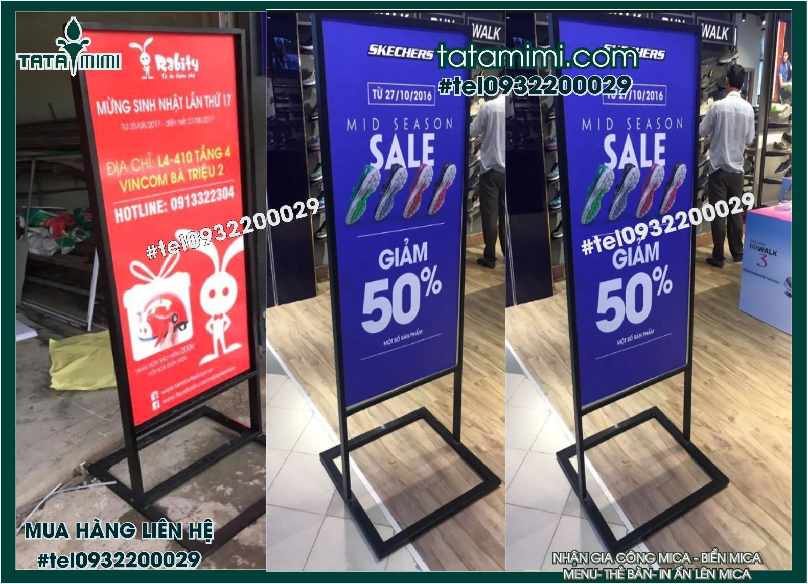 Standee có 2 mặt nội dung để ngoài trời tại Tatamimi.com