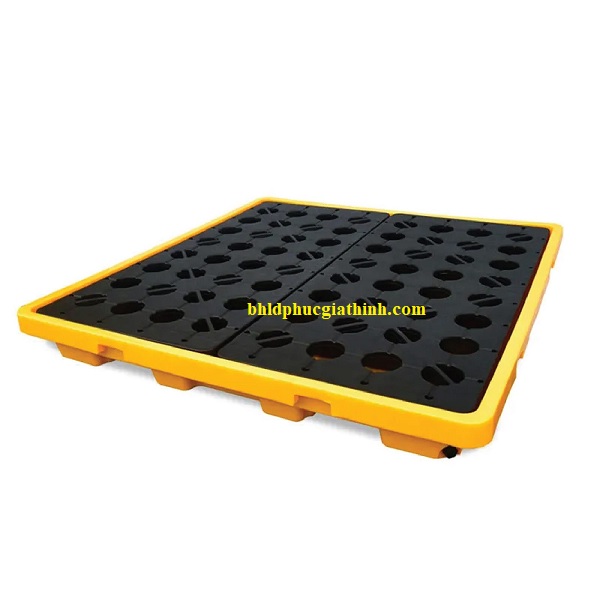 Pallet nhựa chống tràn dầu và hoá chất 4 phuy kích thước 1300x1300x150mm
