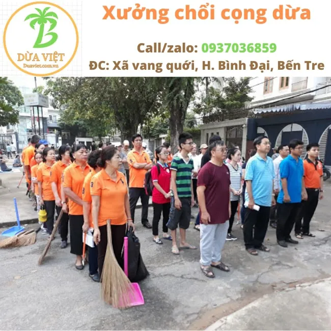 Chổi quét mạng nhện chổi dừa chổi chà chổi cọng dừa cán dài - Dừa Việt