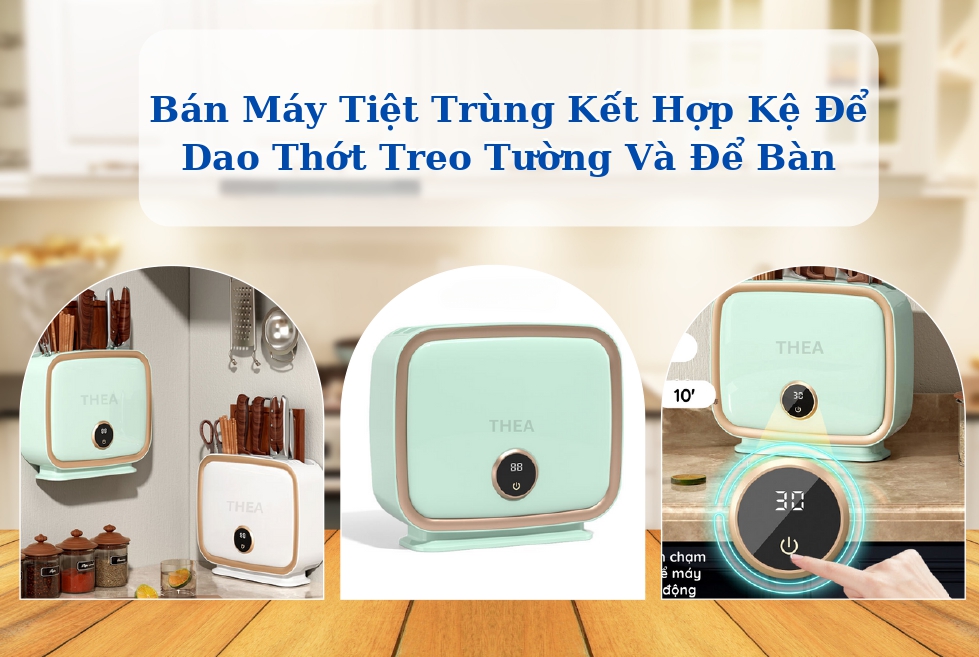 Máy tiệt trùng kết hợp kệ để dao thớt treo tường và để bàn - THEA