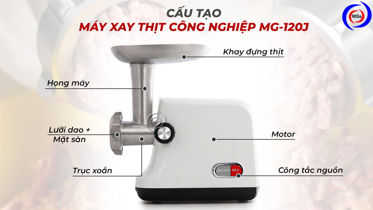 Máy xay thịt công nghiệp mg-120j, Năng suất 50kg/h