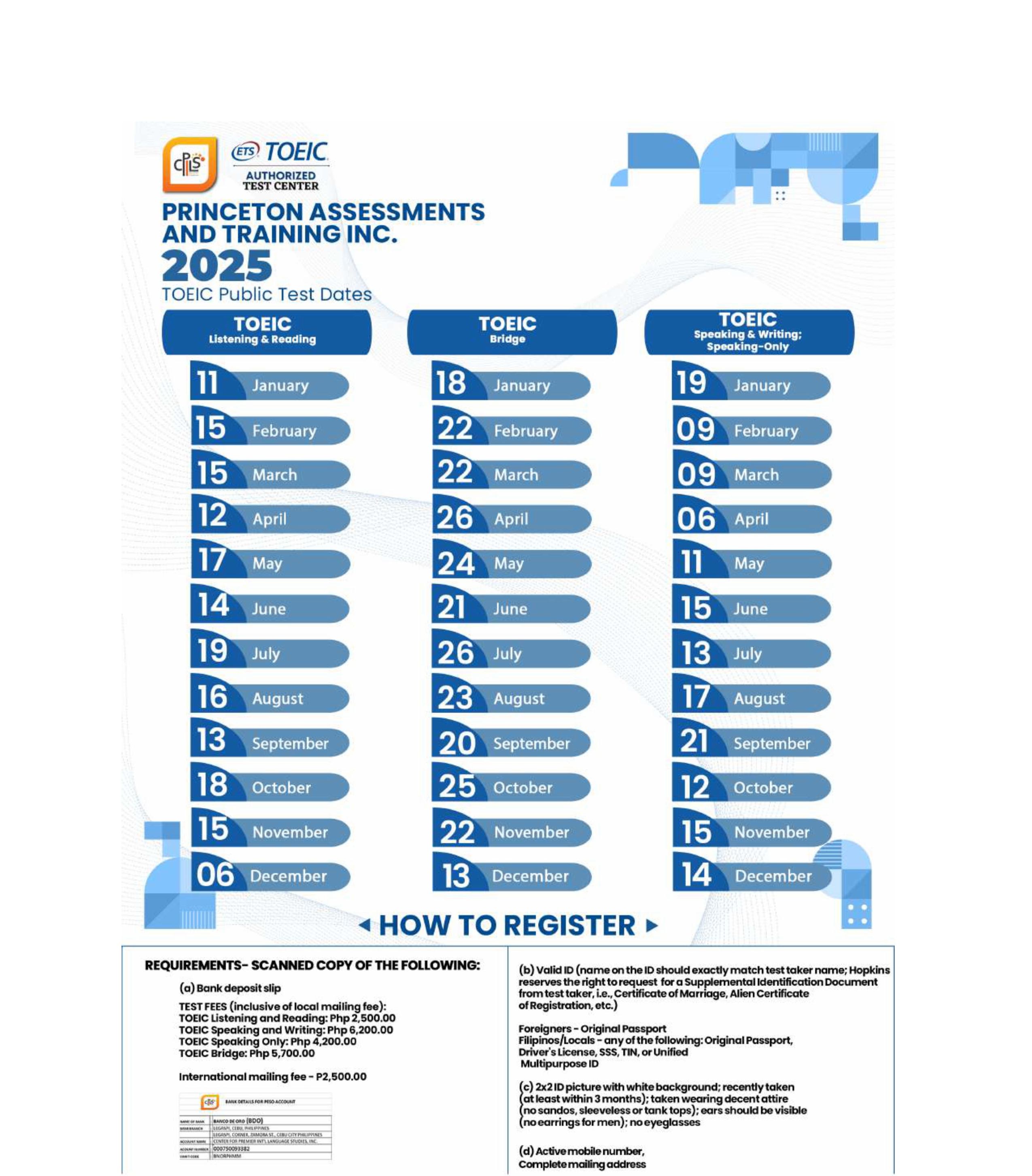 CPILS - Cập Nhật Lịch Thi TOEIC 2025