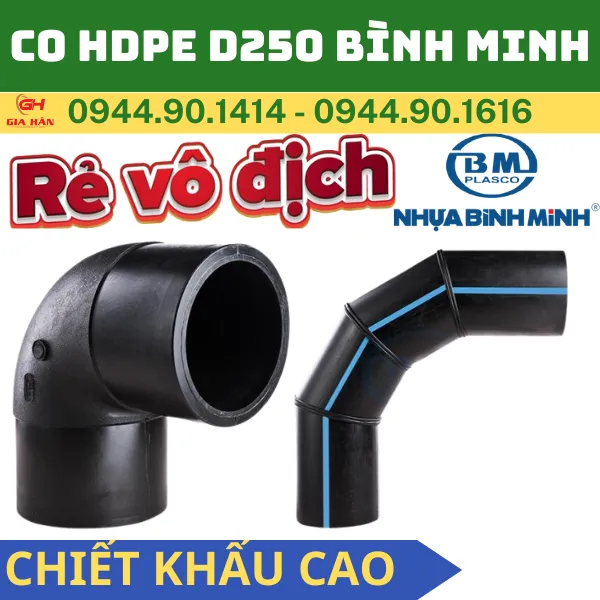 Phụ Kiện Co HDPE D250 Bình Minh l PN6 - PN16 l Chiết Khấu Cao Nhất
