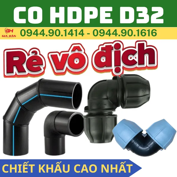 Co D32 Nhựa HDPE l Hàn Đối Đầu l PN6 - PN16 l Giá Rẻ Nhất