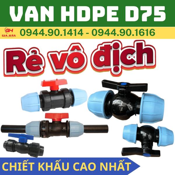 Van HDPE D75 Siết Răng l 2 Đầu Rắc Co Nối Nhanh Ống HDPE