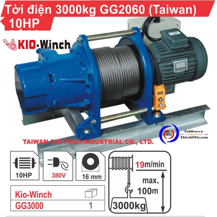 TỜI ĐIỆN 300KG KIO WINCH GG-300 CHÍNH HÃNG ĐÀI LOAN