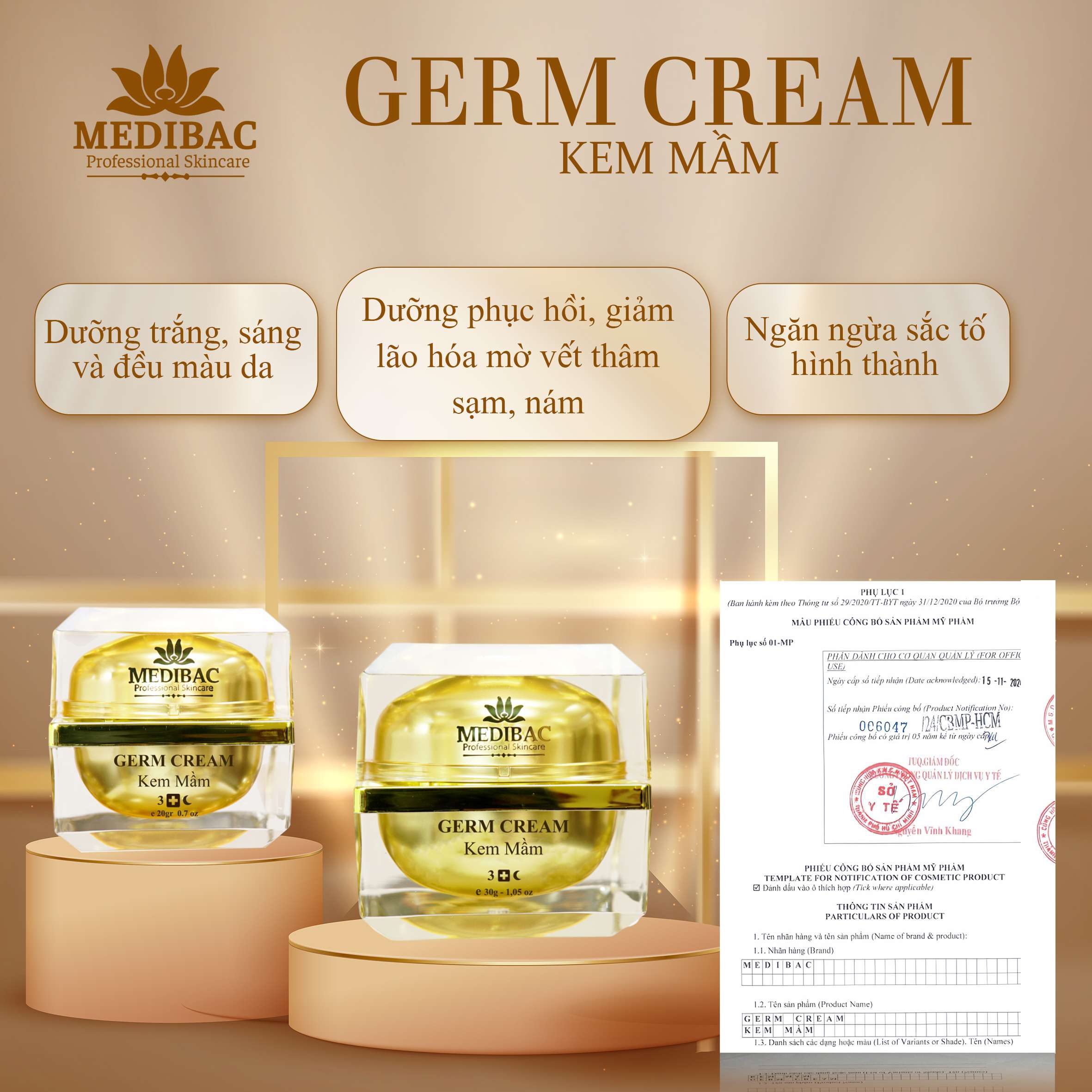 Germ Cream - Kem Mầm: Dưỡng Ẩm Và Trắng Sáng Da, Mờ Sạm Nám Từ MediBac