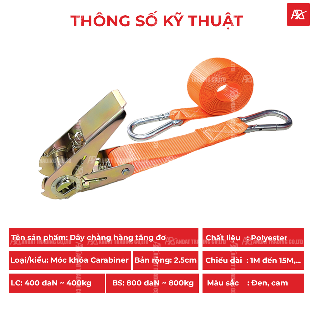 Dây Tăng đơ Bản 25mm Tải 800kg Móc Khóa An Toàn | Giá Sỉ Tận Kho