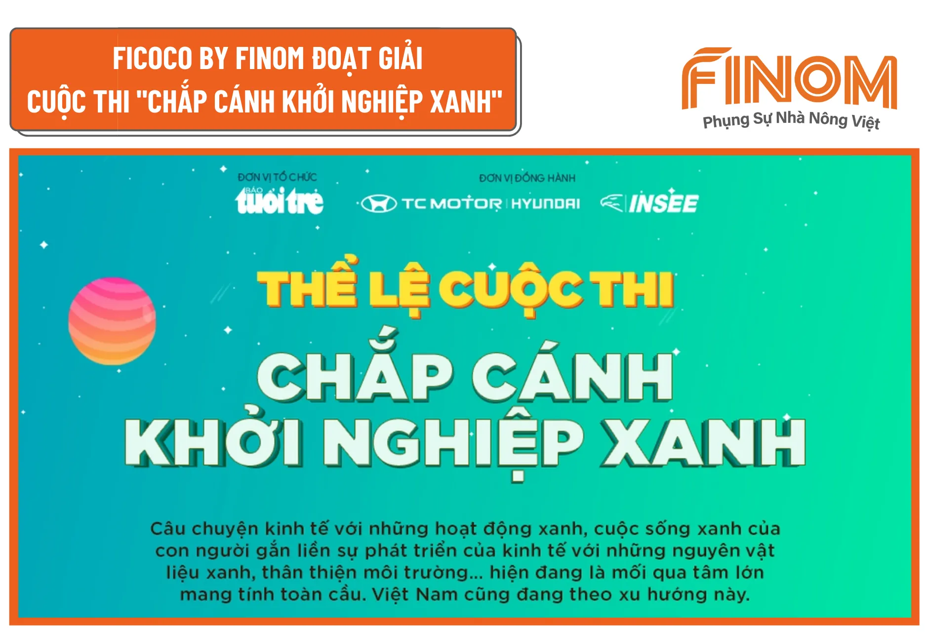 FICOCO BY FINOM ĐOẠT GIẢI CUỘC THI "CHẮP CÁNH KHỞI NGHIỆP XANH"