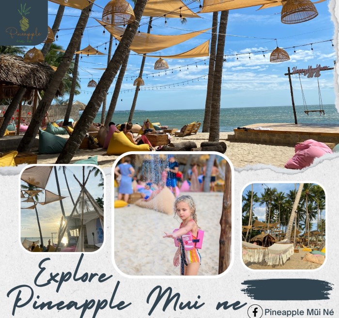 PINEAPPLE MUI NE VIETNAM, BEACH BAR WATCHING SUNSET OVER OCEAN