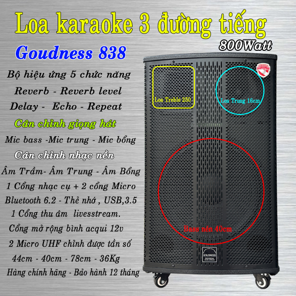 Loa kéo 3 đường tiếng bass 4 tấc Goudness 383