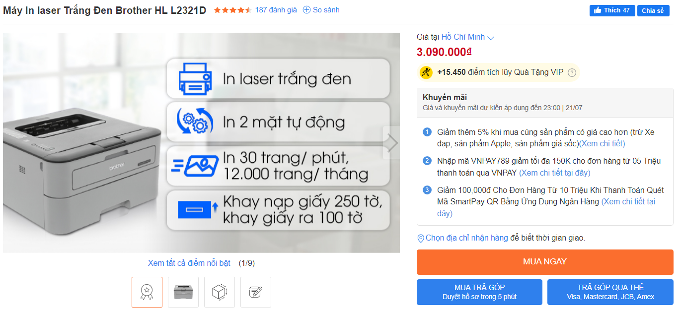 "Máy in Brother HL-L2321D: Có thể kết nối wifi không?"