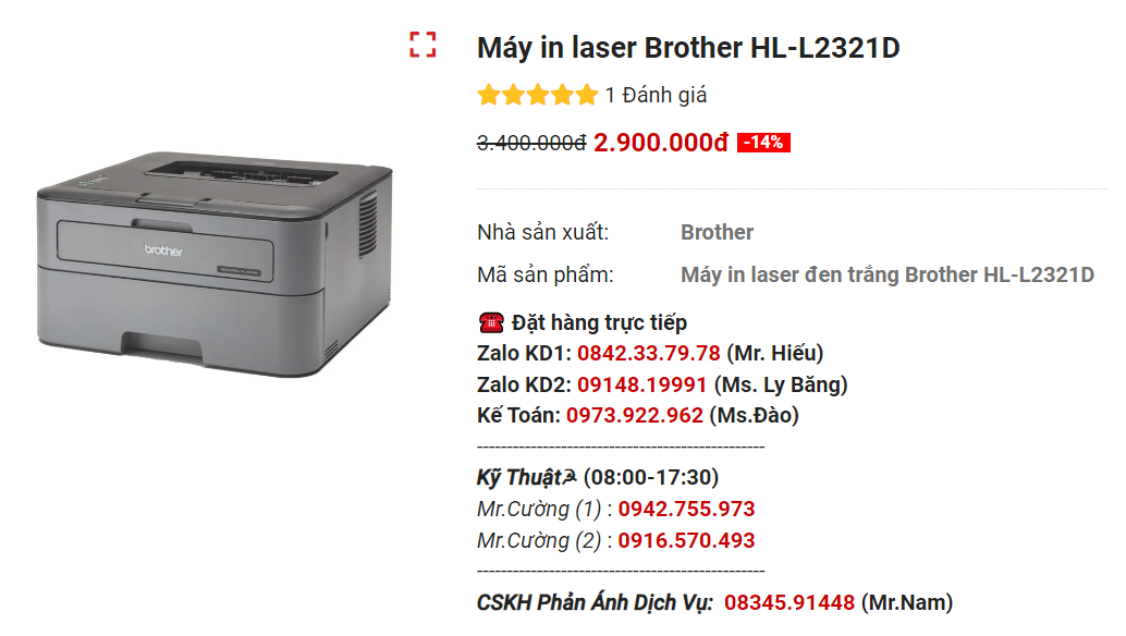 "Máy in Brother HL-L2321D: Có thể kết nối wifi không?"