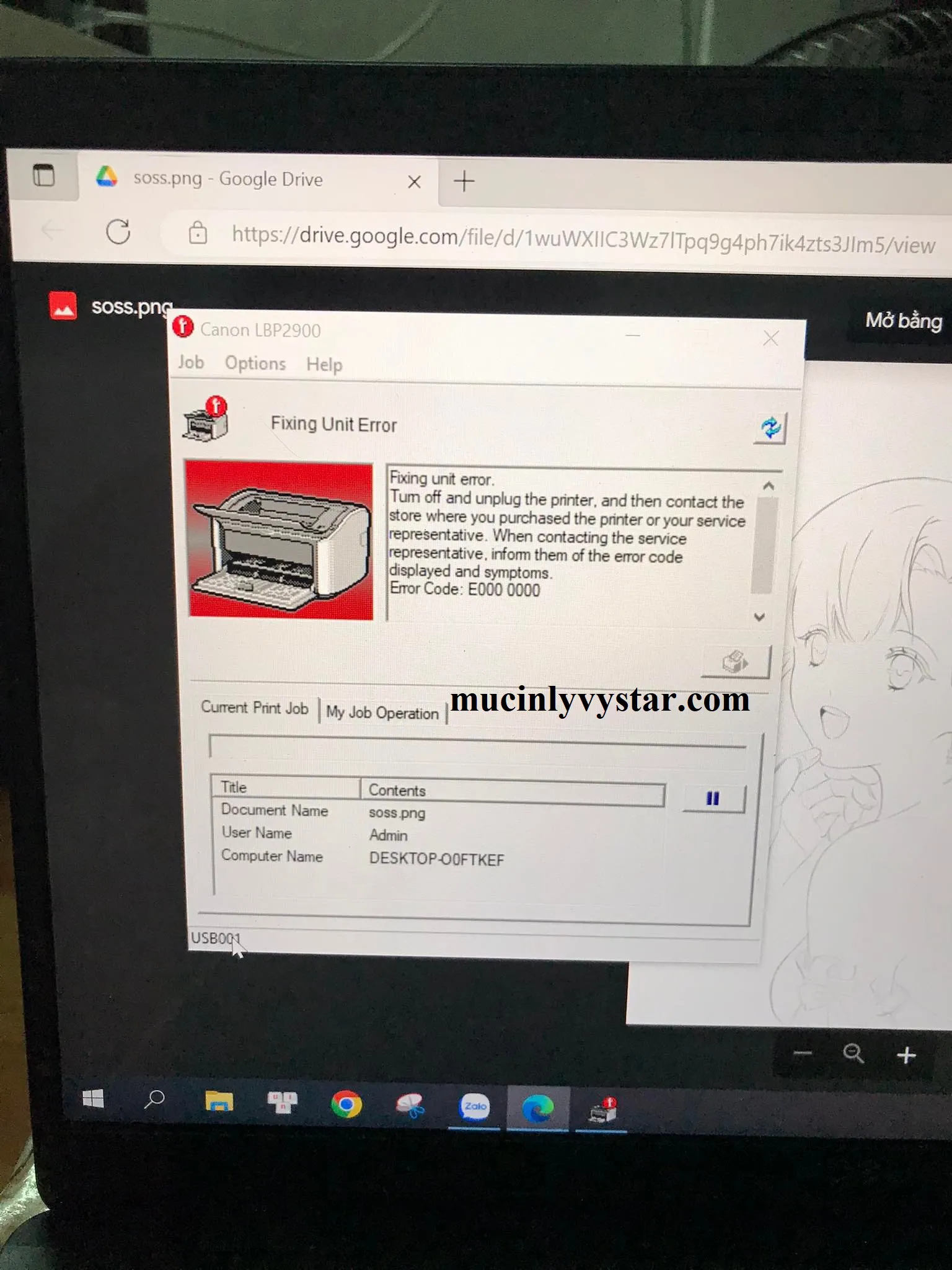 Sửa máy in Canon 2900 báo lỗi Fixing Unit Error E000 0000