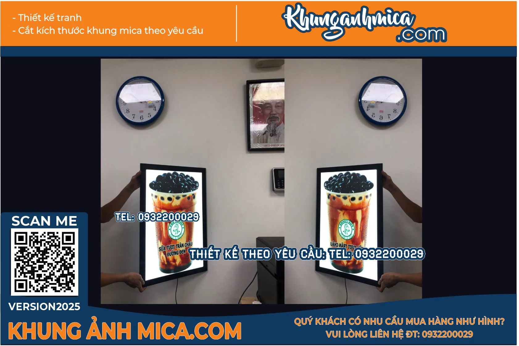 Khung mica menu led kích thước 50x70 cm | KHUNG ẢNH MICA.COM