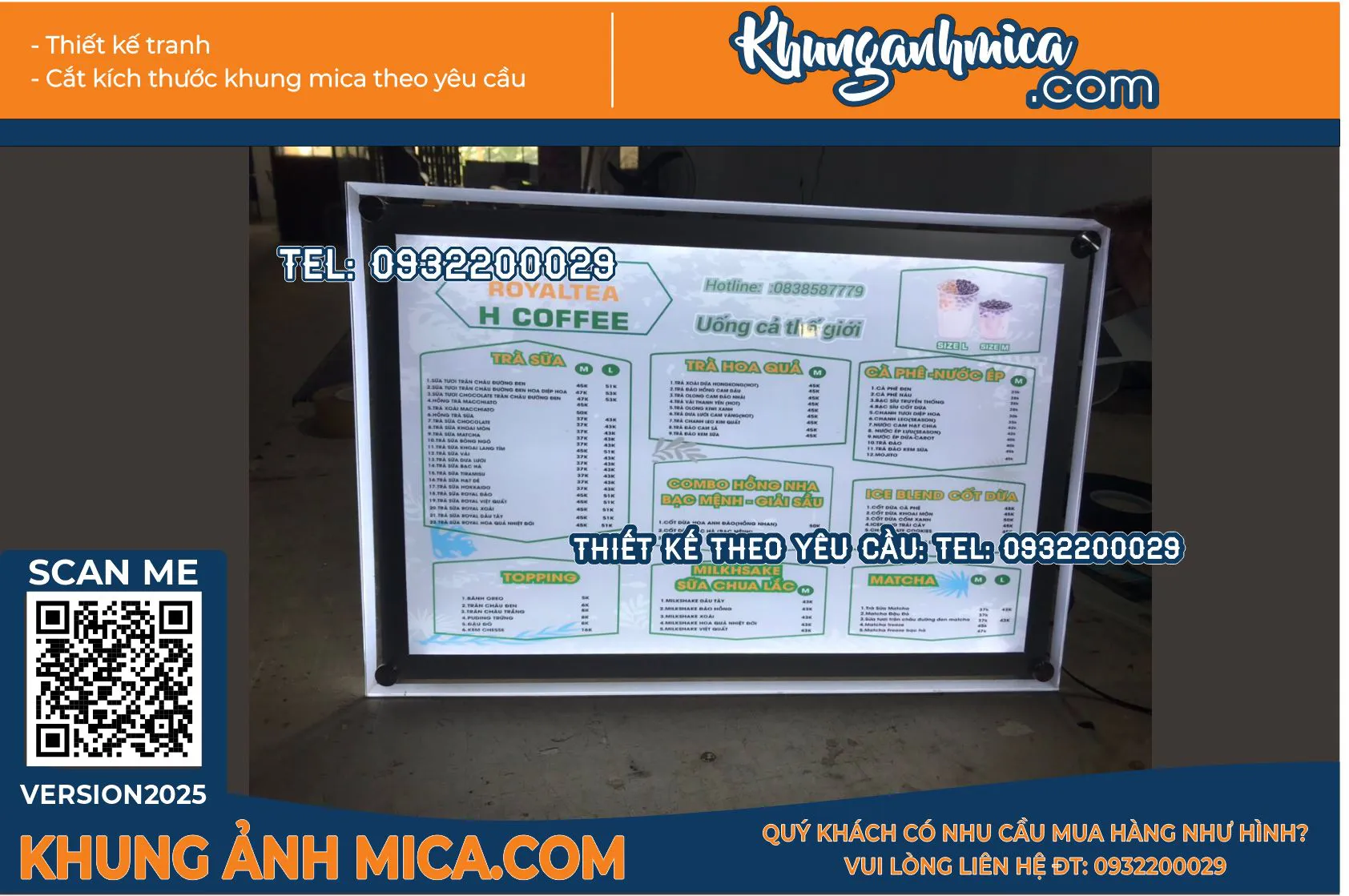 Mẫu biển led menu trà sữa thịnh hành năm 2025 | KHUNG ẢNH MICA.COM