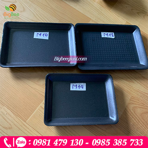 Khay xốp đen M14, M16, M18 đựng thịt, cá, mực
