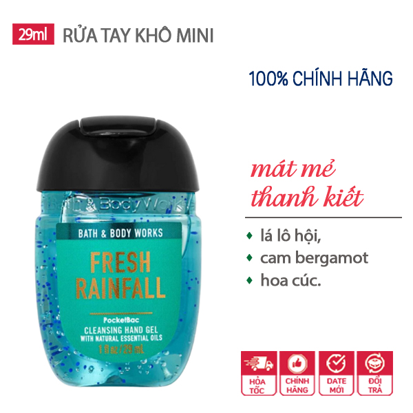 Gel rửa tay khô Fresh Rainfall dưỡng ẩm diệt khuẩn mini hương mát mẻ ...