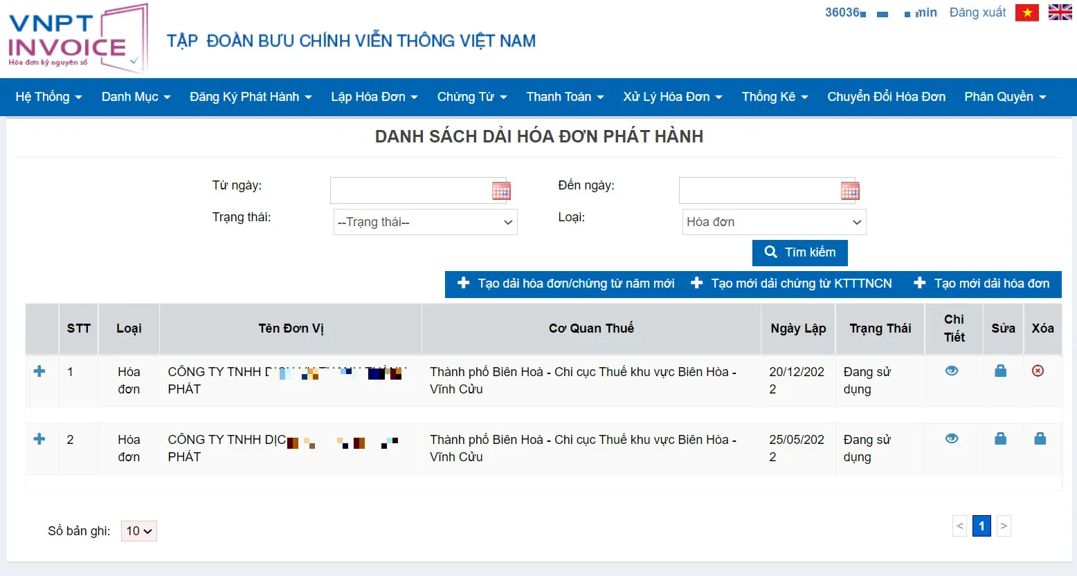 VNPT Hướng dẫn cách tạo dải hóa đơn năm 2025